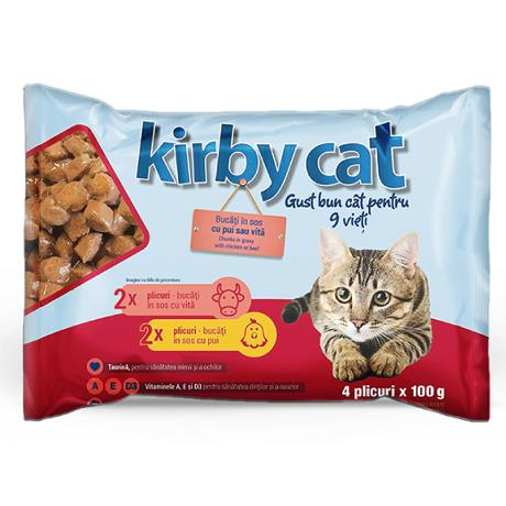 Kirby Cat plicuri pui si vita 4*100gr - Dorsan